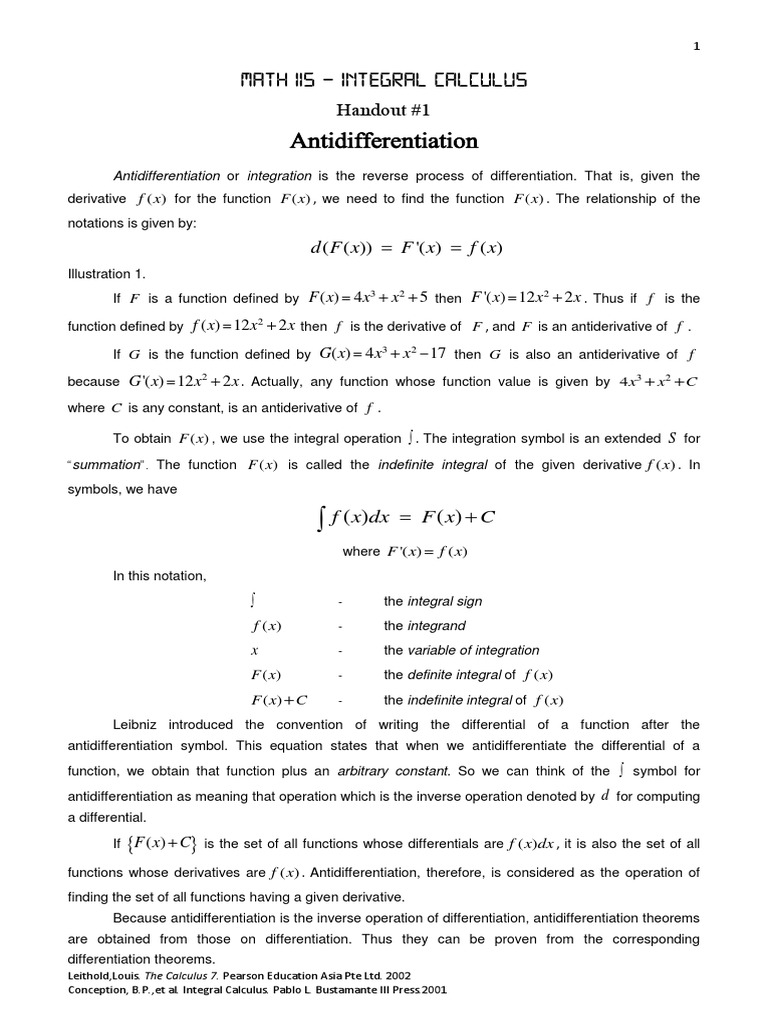 Antidifferentiation and Integration Basics | PDF | Derivative | Integral