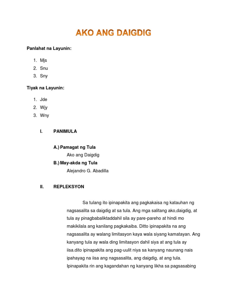 AKO ANG DAIGDIG Final | PDF