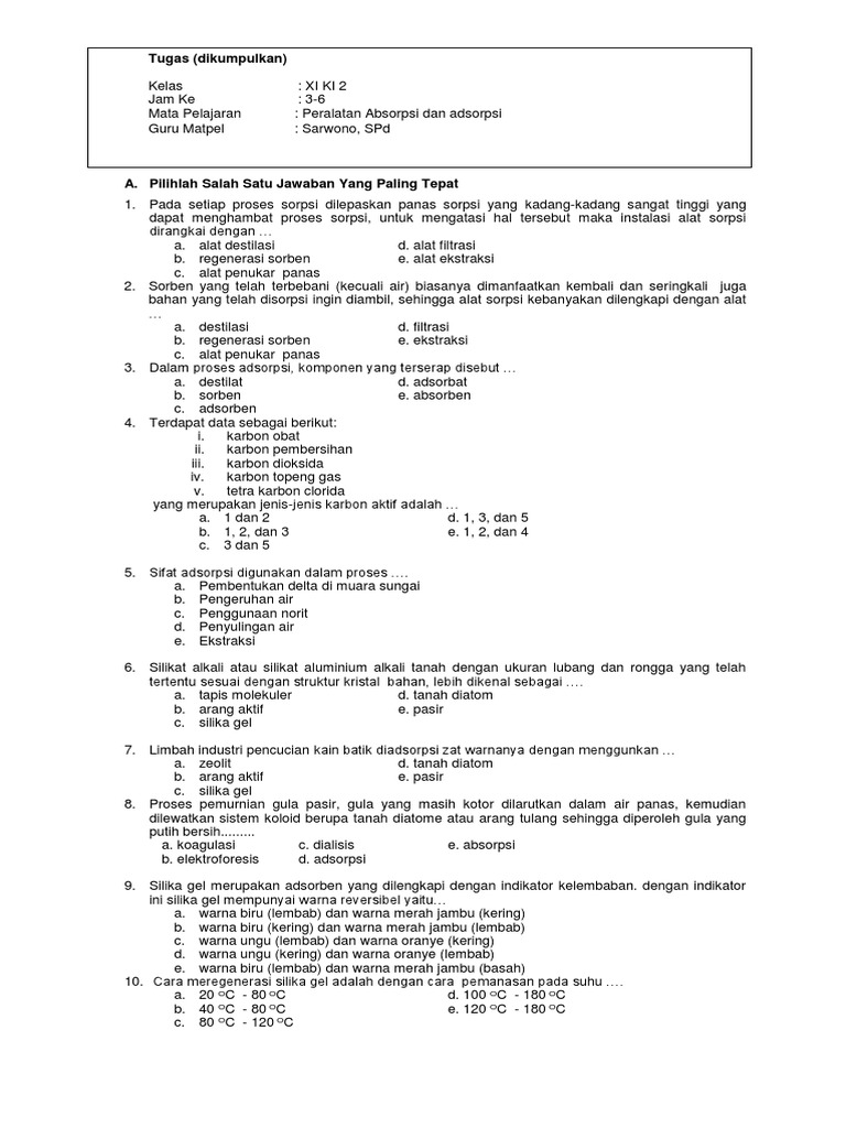 Soal Tugas Adsorpsi Absorpsi | PDF | Griya & Taman | Sains & Matematika