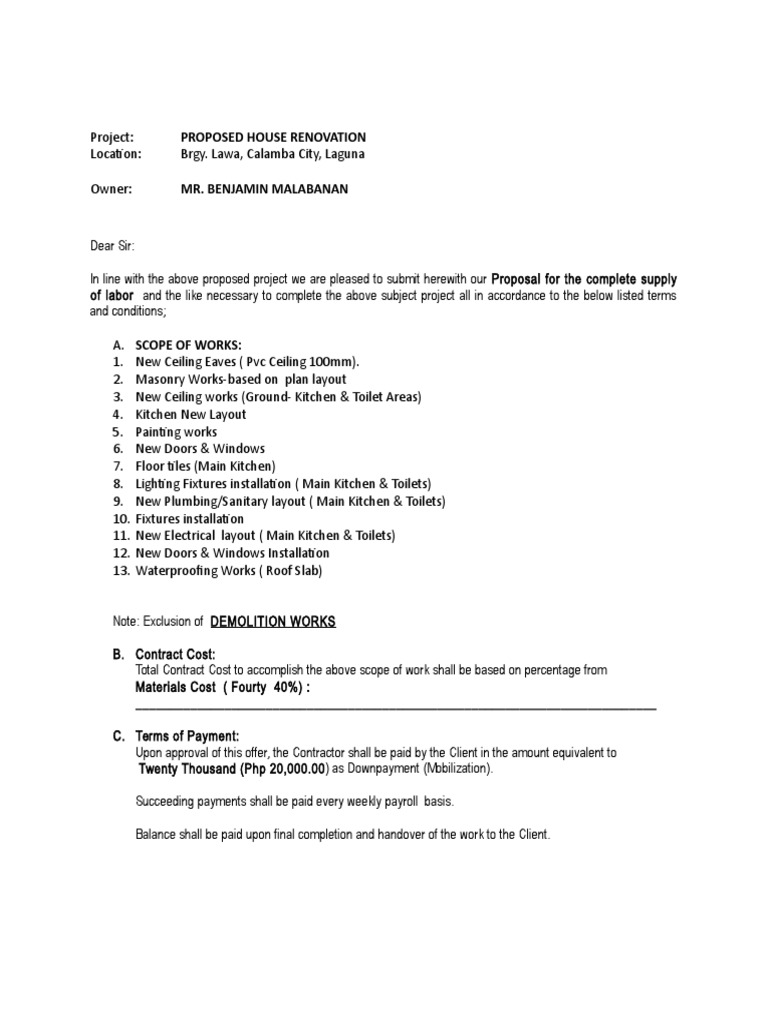 PROPOSAL LABOR B. Malabanan | PDF