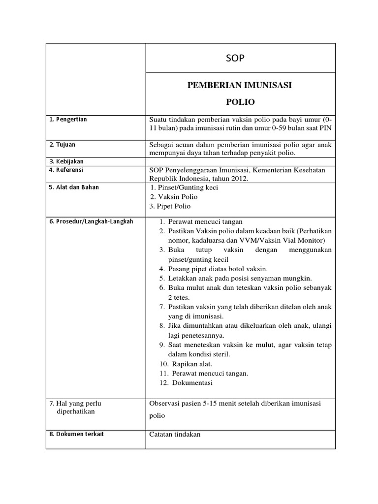 Sop Imunisasi Polio | PDF