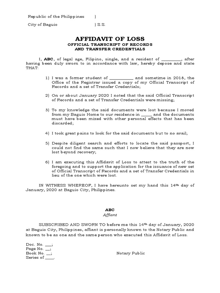 Loss OTR Sample | PDF
