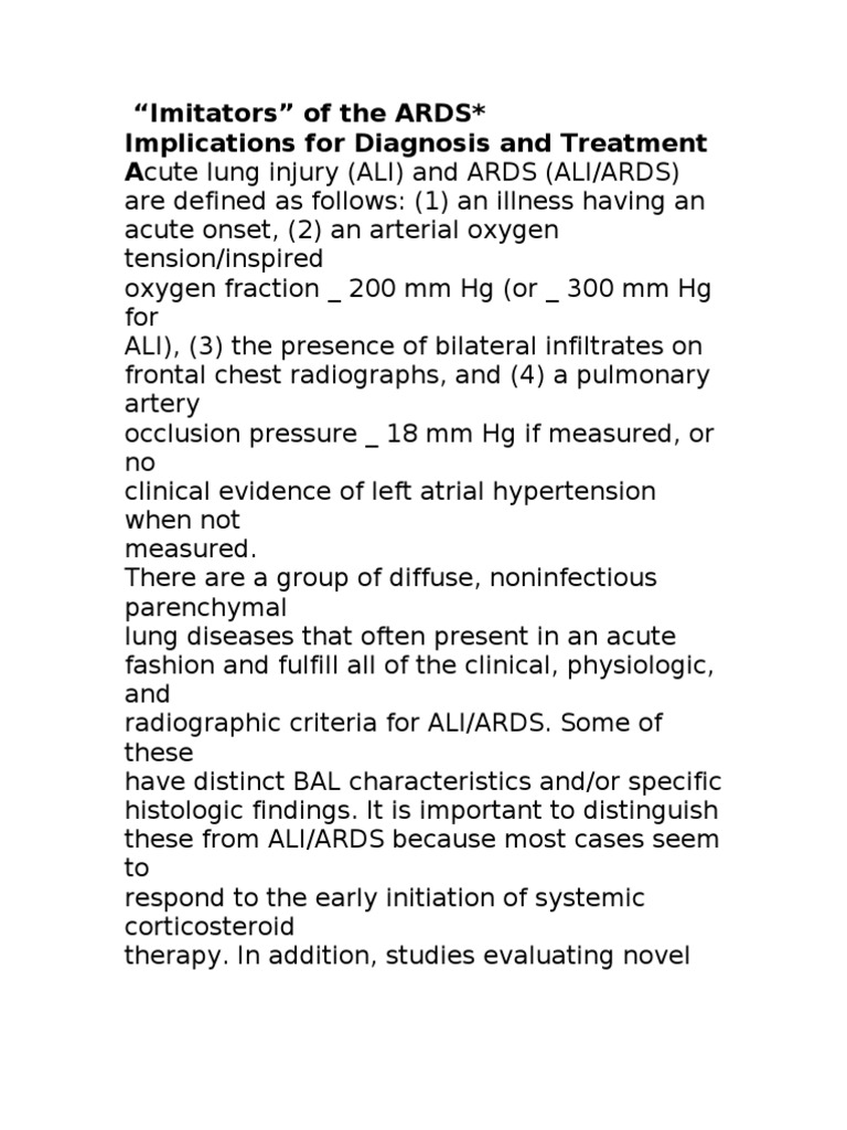 "Imitators" of The ARDS Implications For Diagnosis and Treatment Acute ...