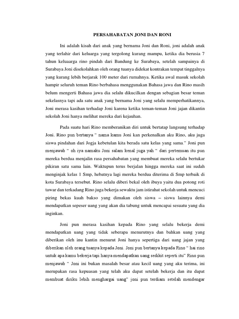 Persahabatan Joni Dan Roni | PDF