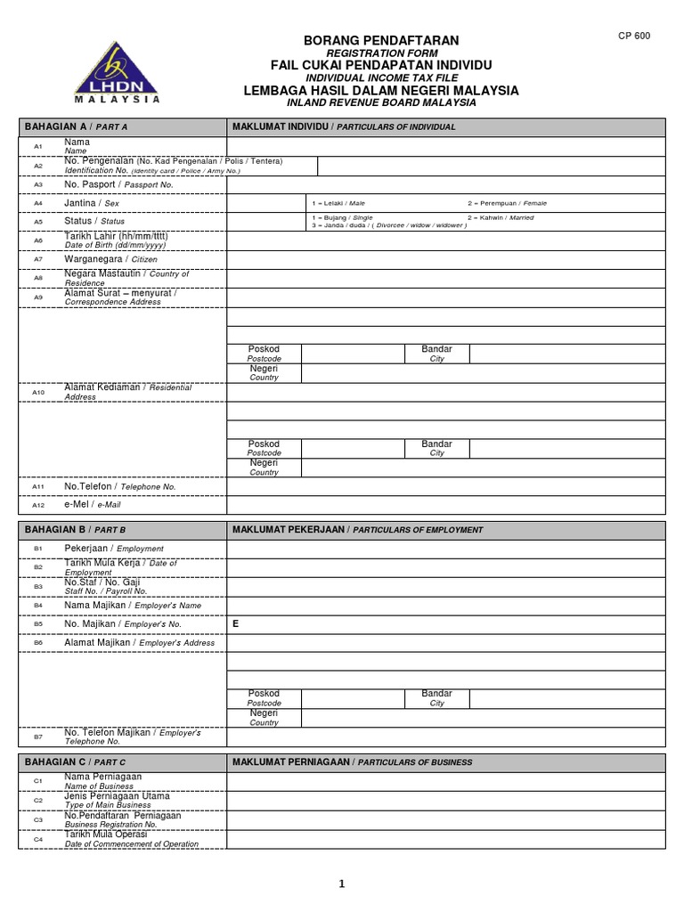 CP 600 - Registration Form For Individual Income Tax File | PDF | Chess