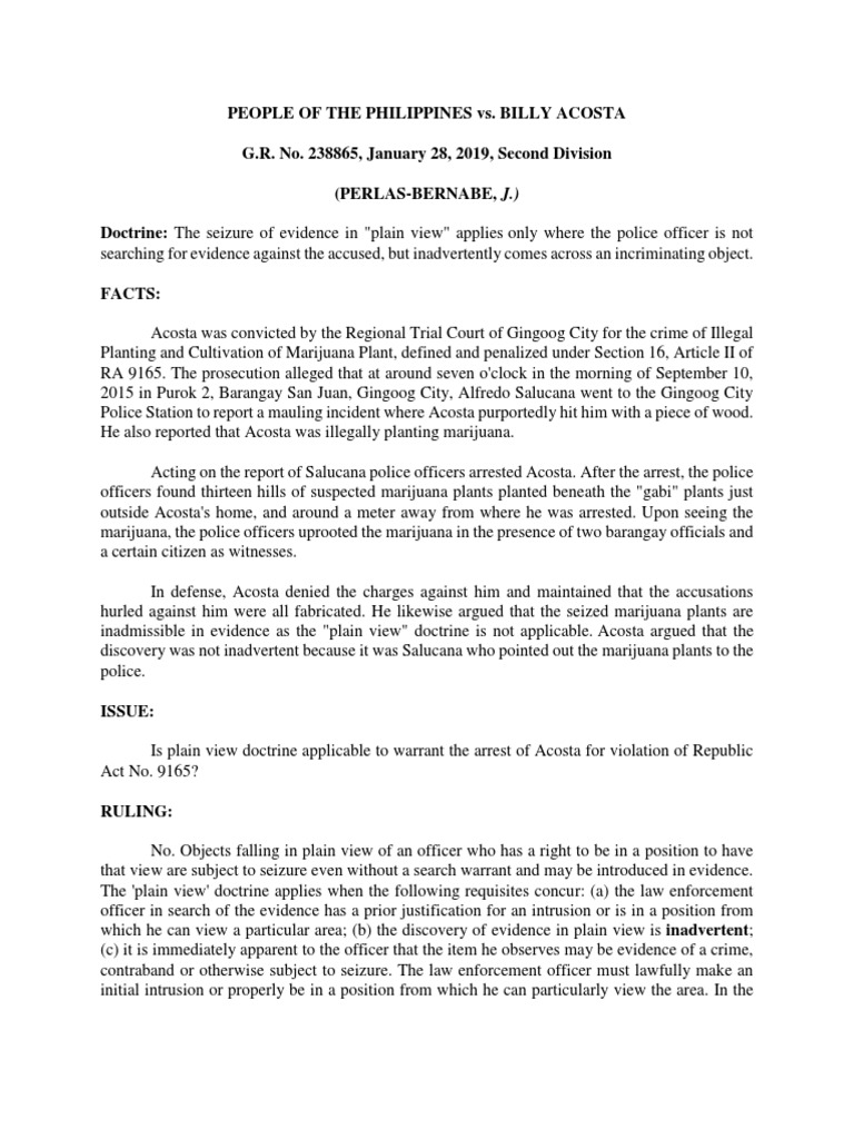 Legal Analysis: Plain View Doctrine | PDF | Arrest | Search And Seizure