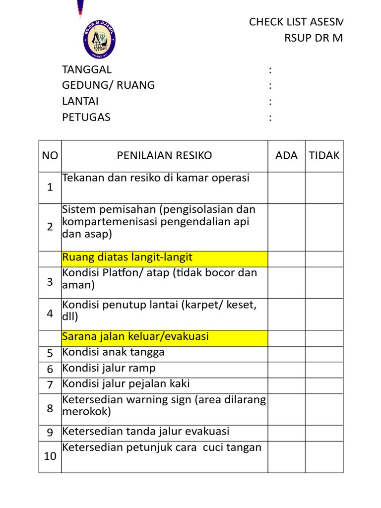 Checklist Asesmen Resiko Kebakaran FSRA | PDF