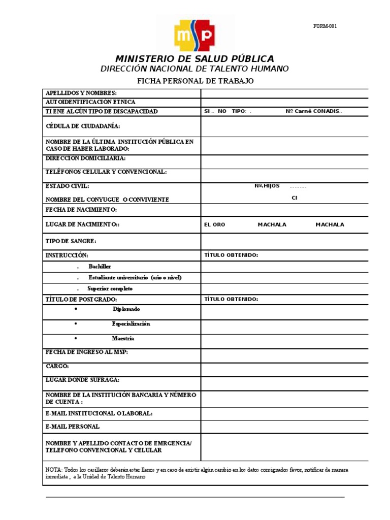 Formulario 001 MSP | PDF