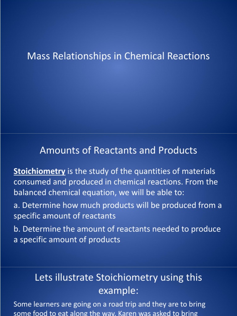 Mass Relationships in Chemical Reactions | PDF | Stoichiometry ...