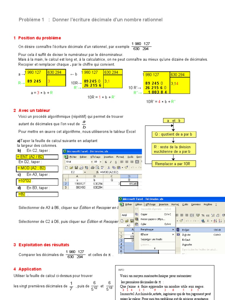 Ch1 Les Nombres Rationnels | PDF | Feuille de calcul | Pi