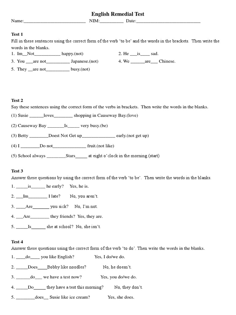 English Remedial Exam Questions | PDF