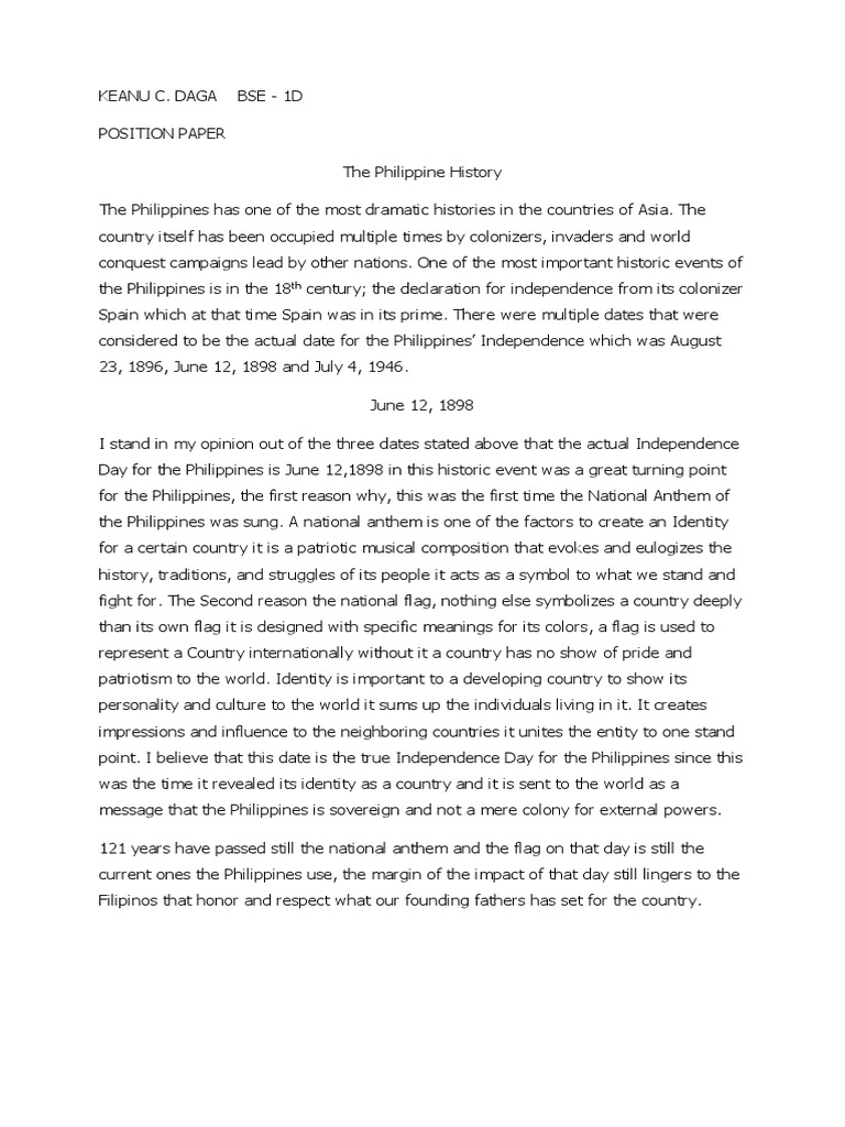 Philippine Independence Position Paper | PDF