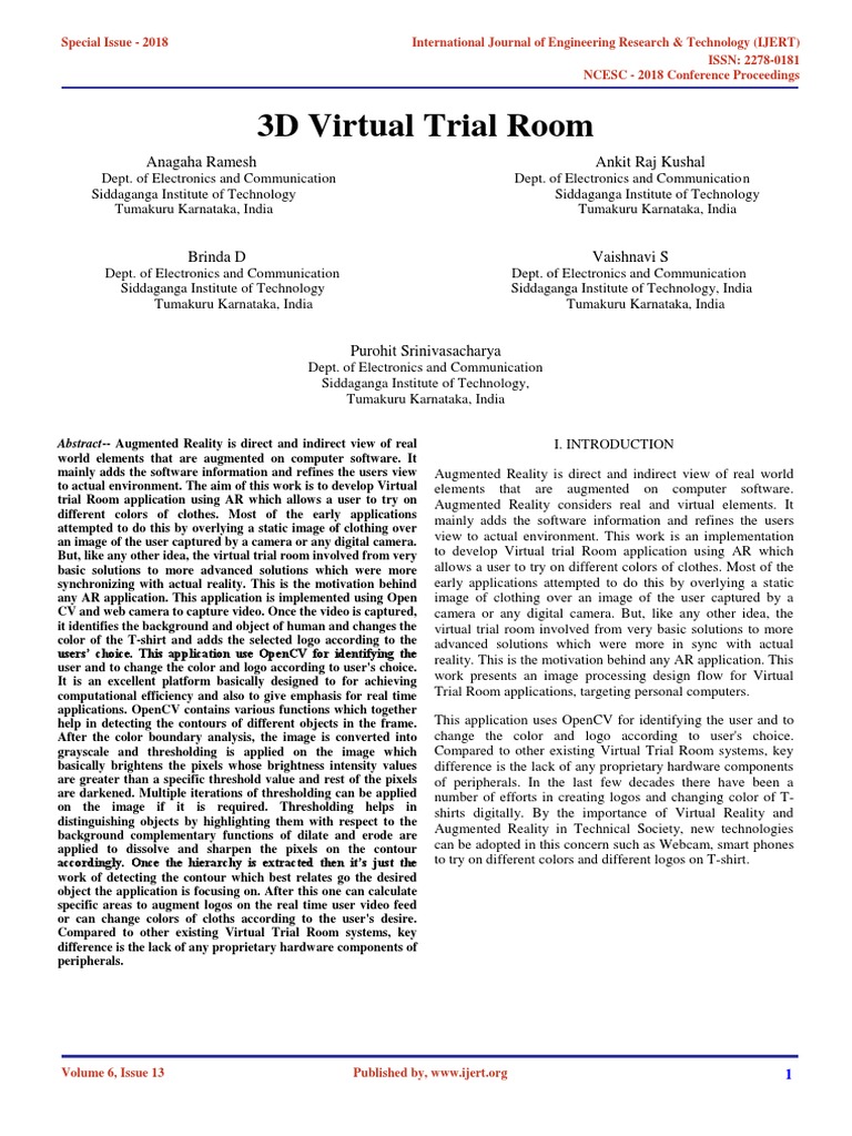 3d Virtual Trial Room IJERTCONV6IS13159 PDF | PDF | Computers ...