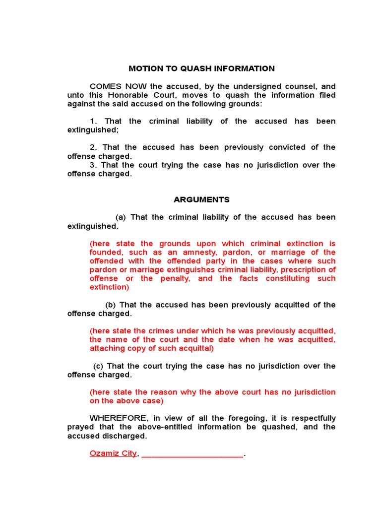 Legal Motion to Quash Charges | PDF | Law