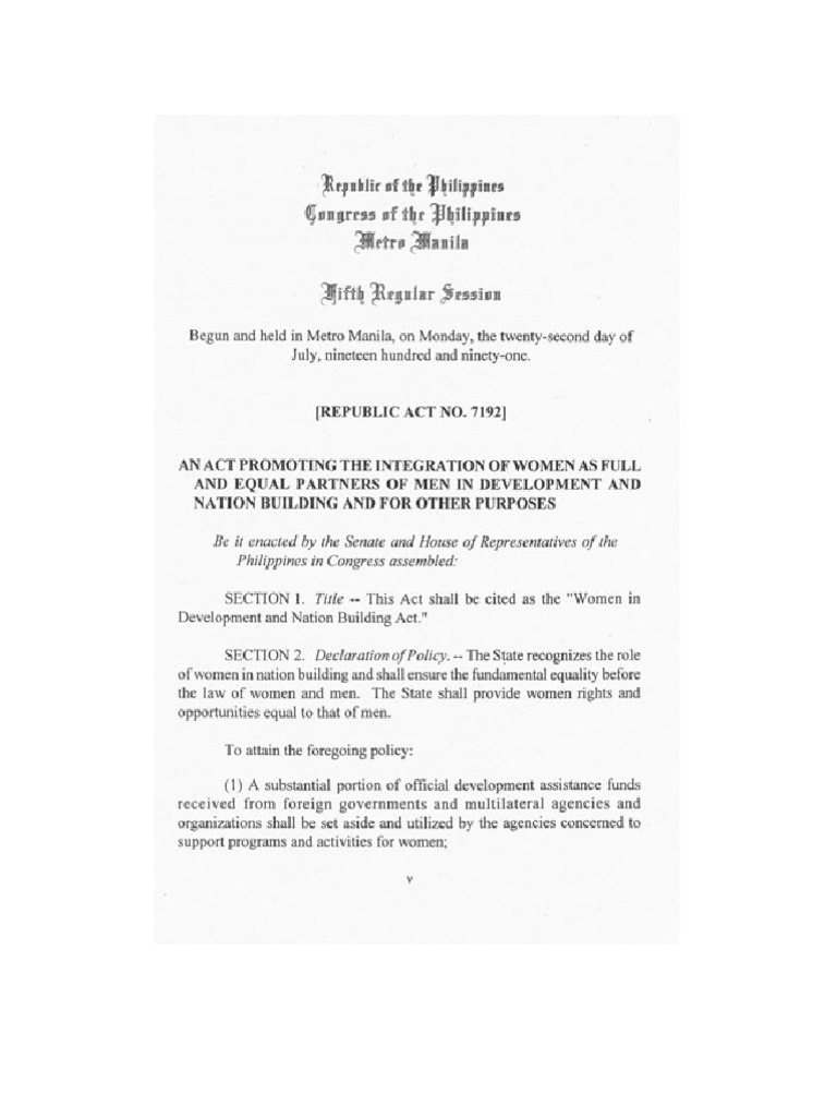 Republic Act 7192 PDF | PDF | Development Aid | Gender