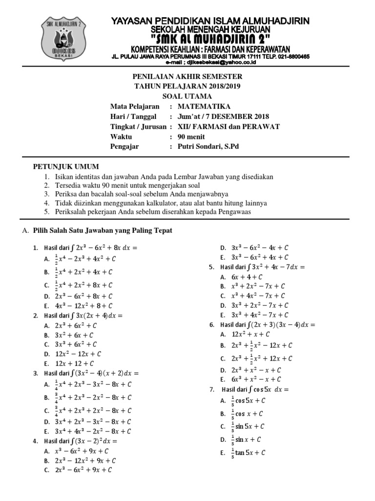 Soal Pas MTK Kelas Xii PDF | PDF