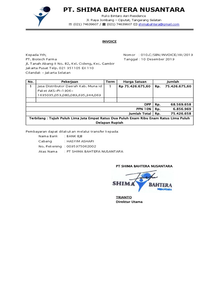 Invoice PT Biotech Farma 2019 | PDF