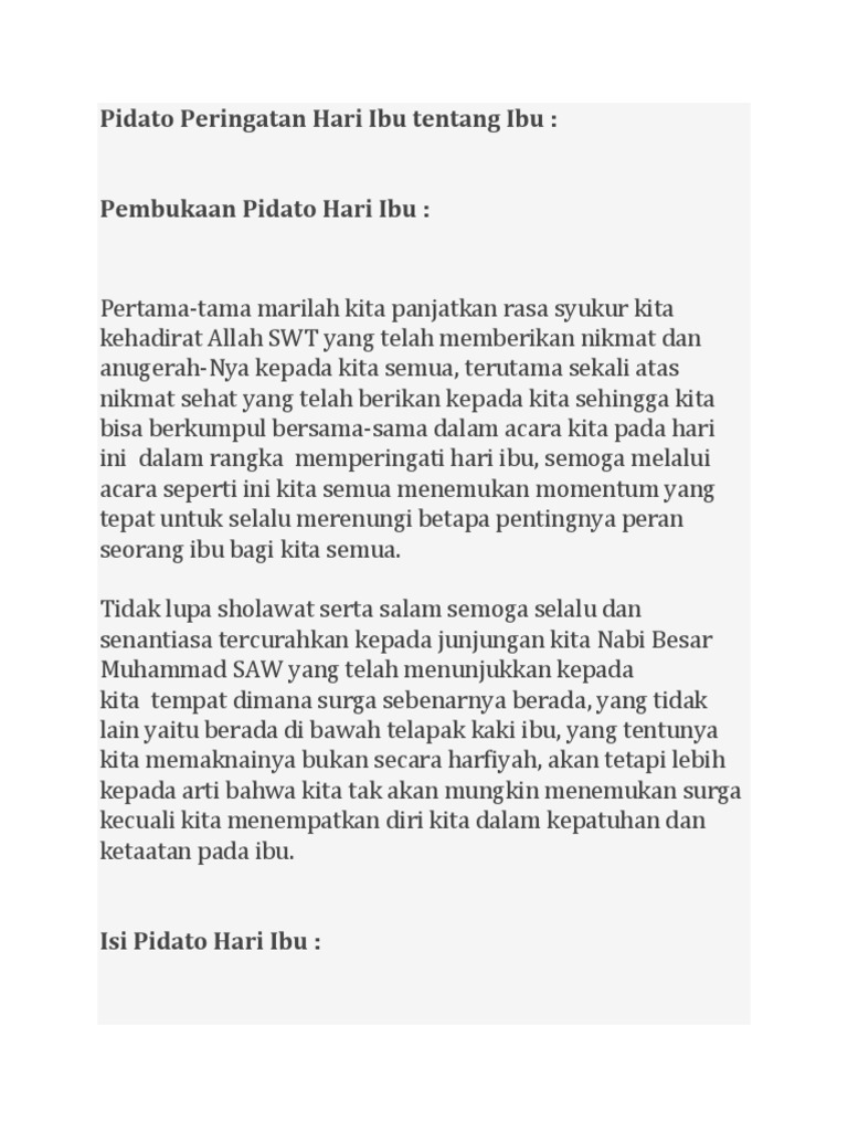 Pidato Peringatan Hari Ibu Tentang Ibu | PDF