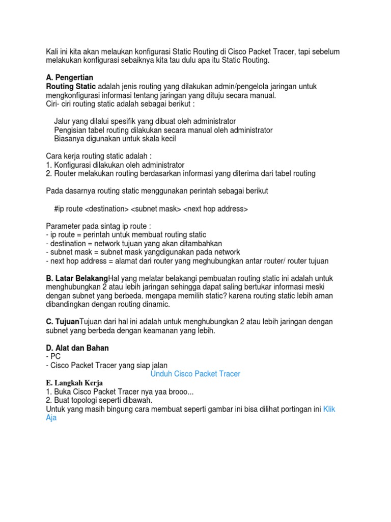 Konfigurasi Routing Static di Cisco | PDF
