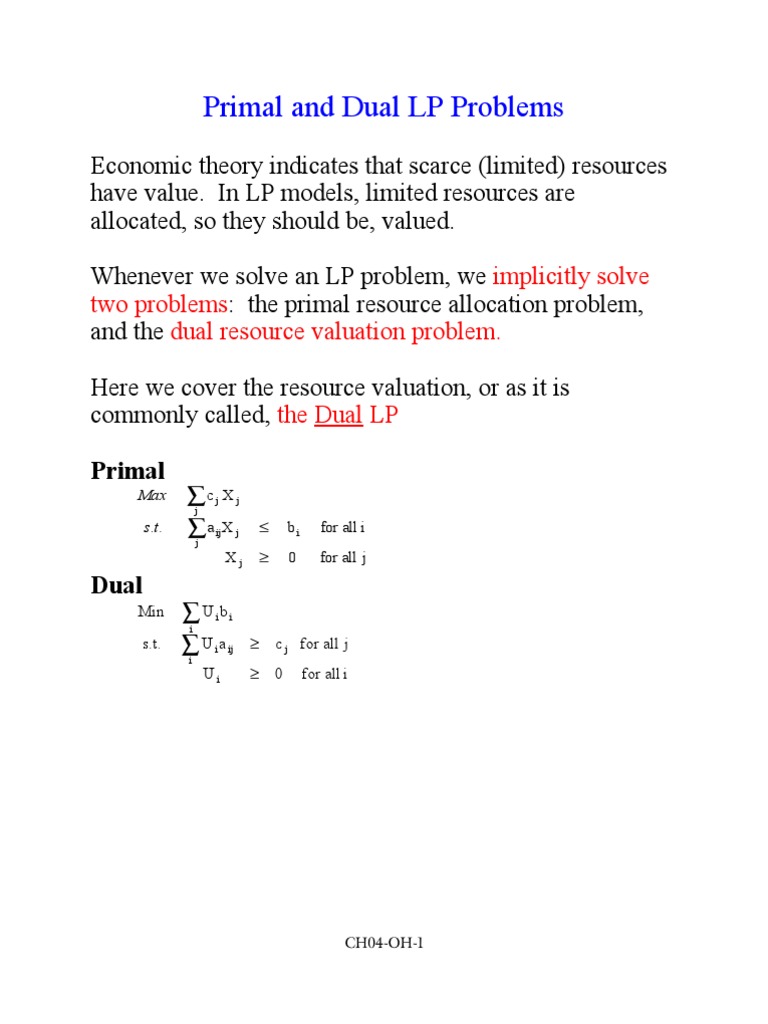 Primal and Dual Linear Programming Concepts | PDF