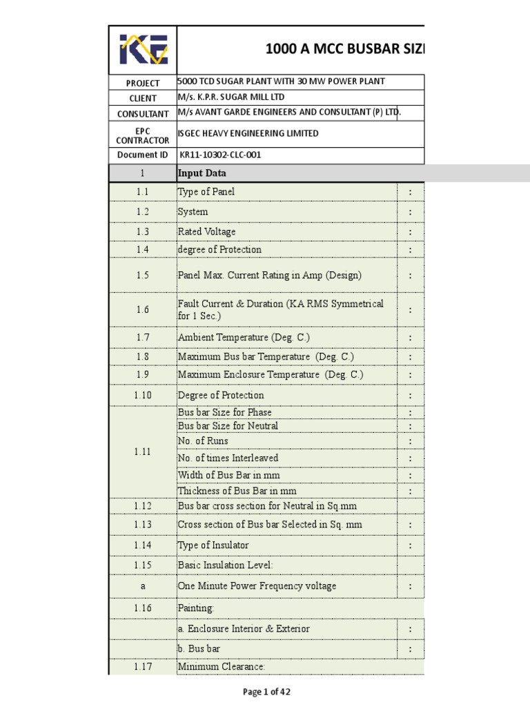 MCC Bus Bar Sizing Calculation | PDF | Power Station | Manufactured Goods