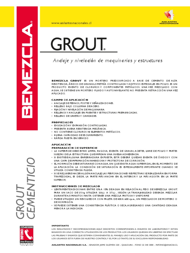 Grout Cementicio | PDF | Hormigón | Agua