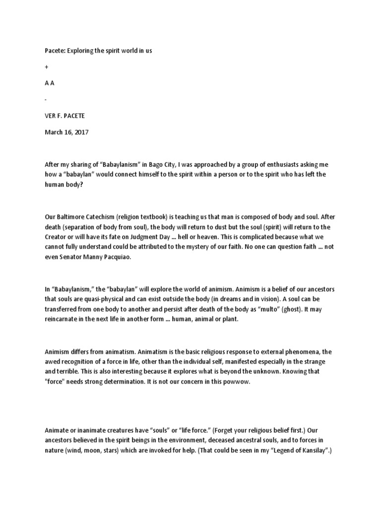 Exploring the spirit world and life force in Filipino animism | PDF ...