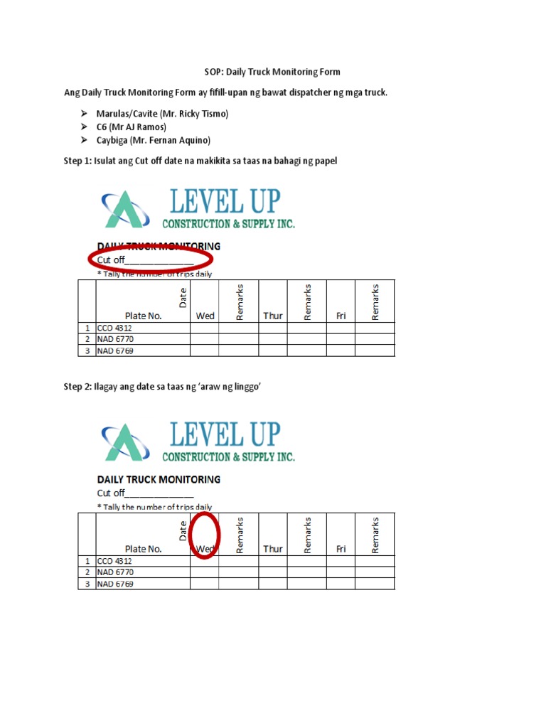Truck Monitoring SOP | PDF