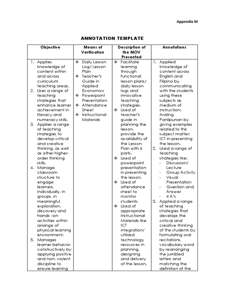 Annotation Template: A Guide for Teaching Excellence | PDF ...