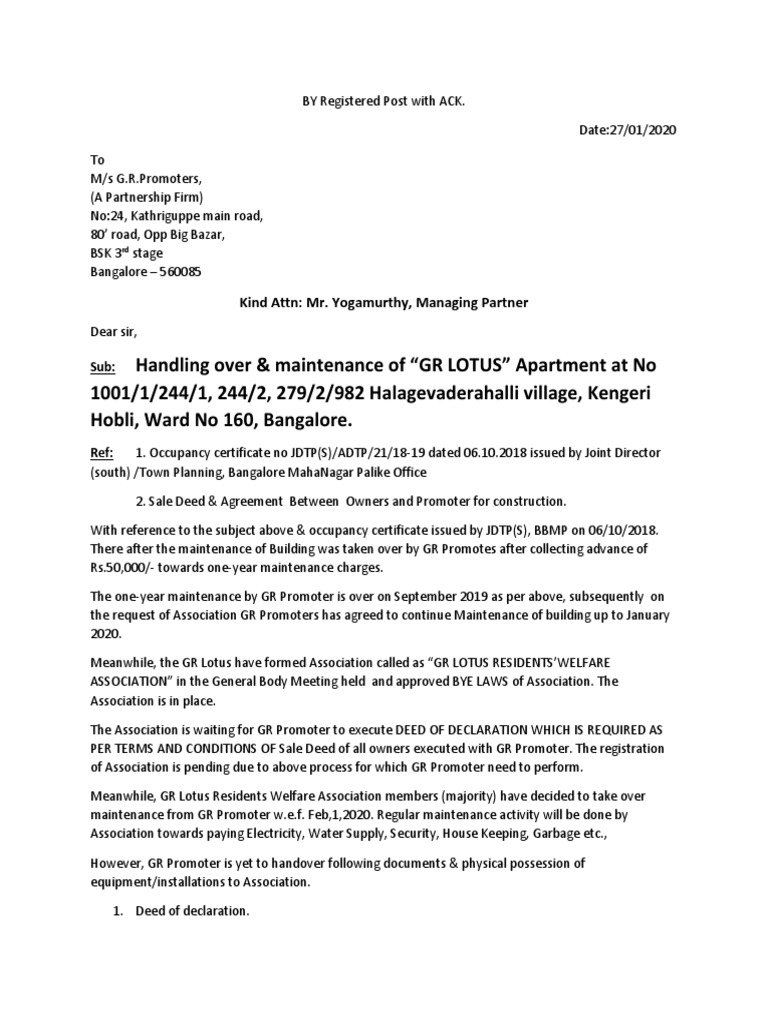 GR Lotus - Letter To GR Promoter | PDF | Deed | Government
