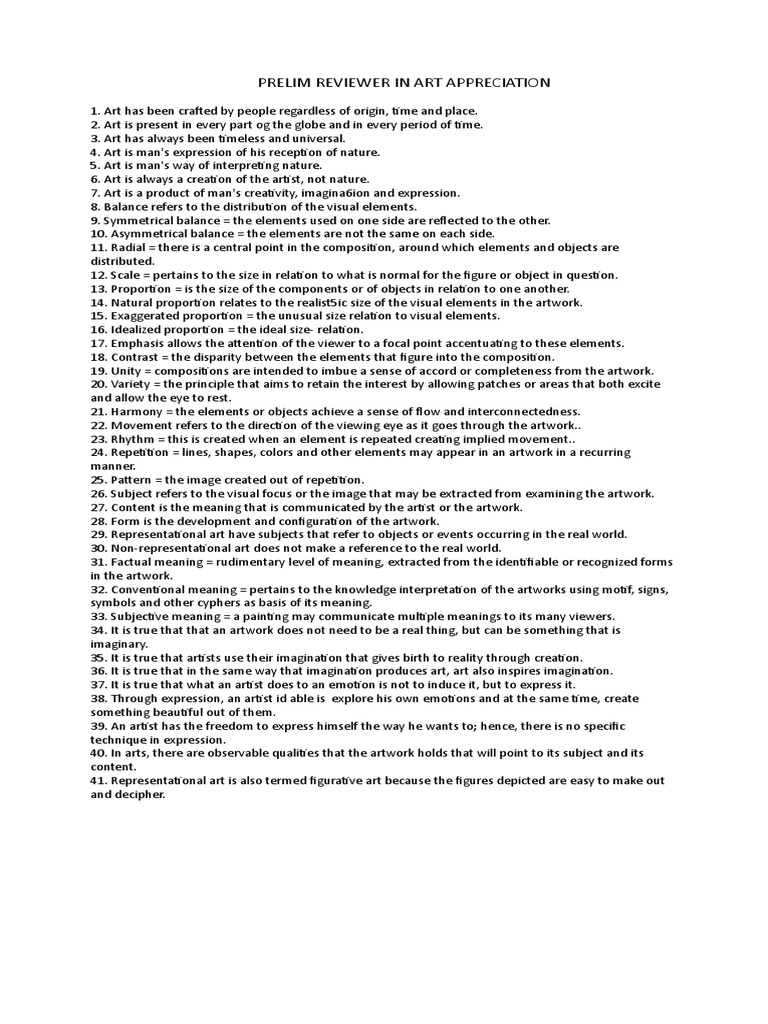 Art Appreciation Reviewer | PDF | Composition (Visual Arts) | Cognition