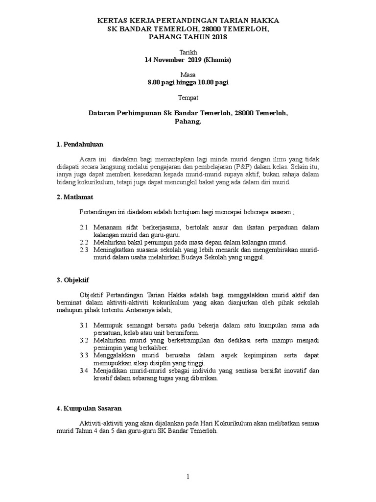 Kertas Kerja Tarian Hakka SKBT | PDF