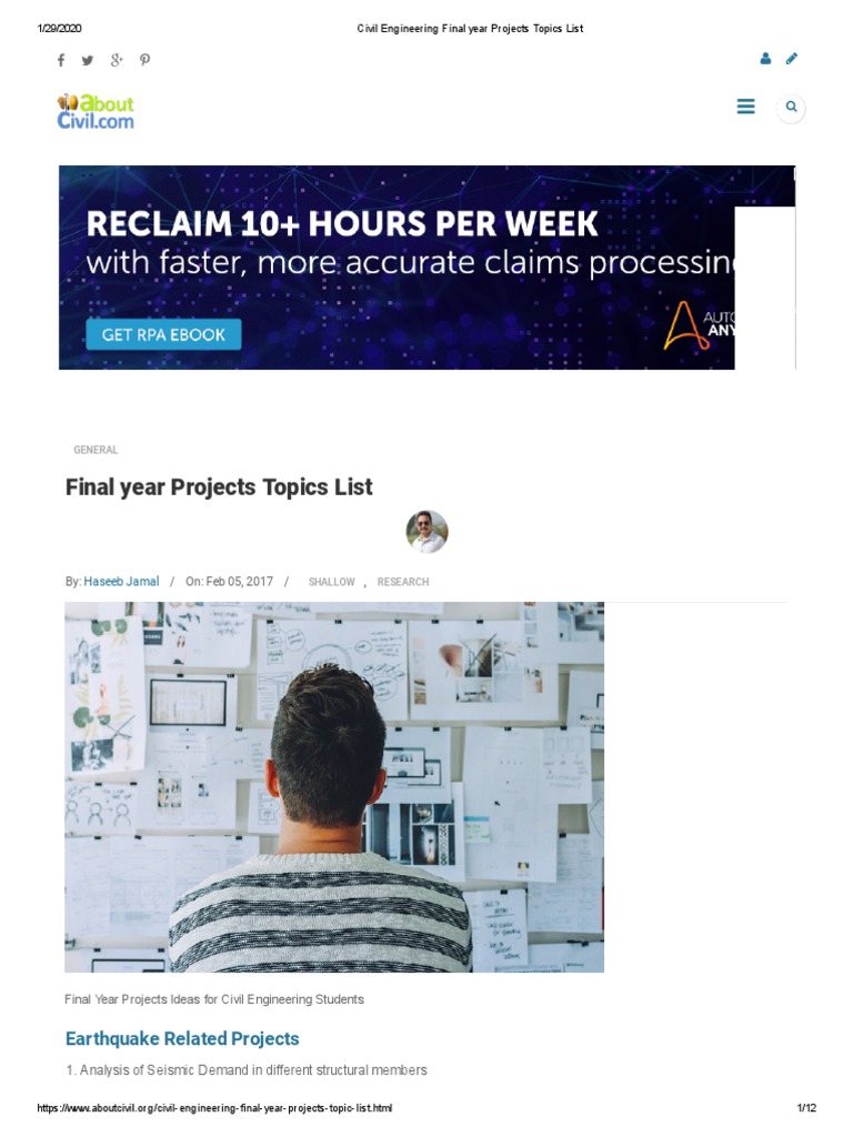 Civil Engineering Final Year Projects Topics List PDF | Download Free ...