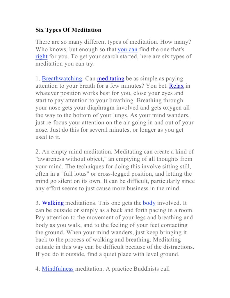 Six Types of Meditation | PDF | Meditation | Mindfulness