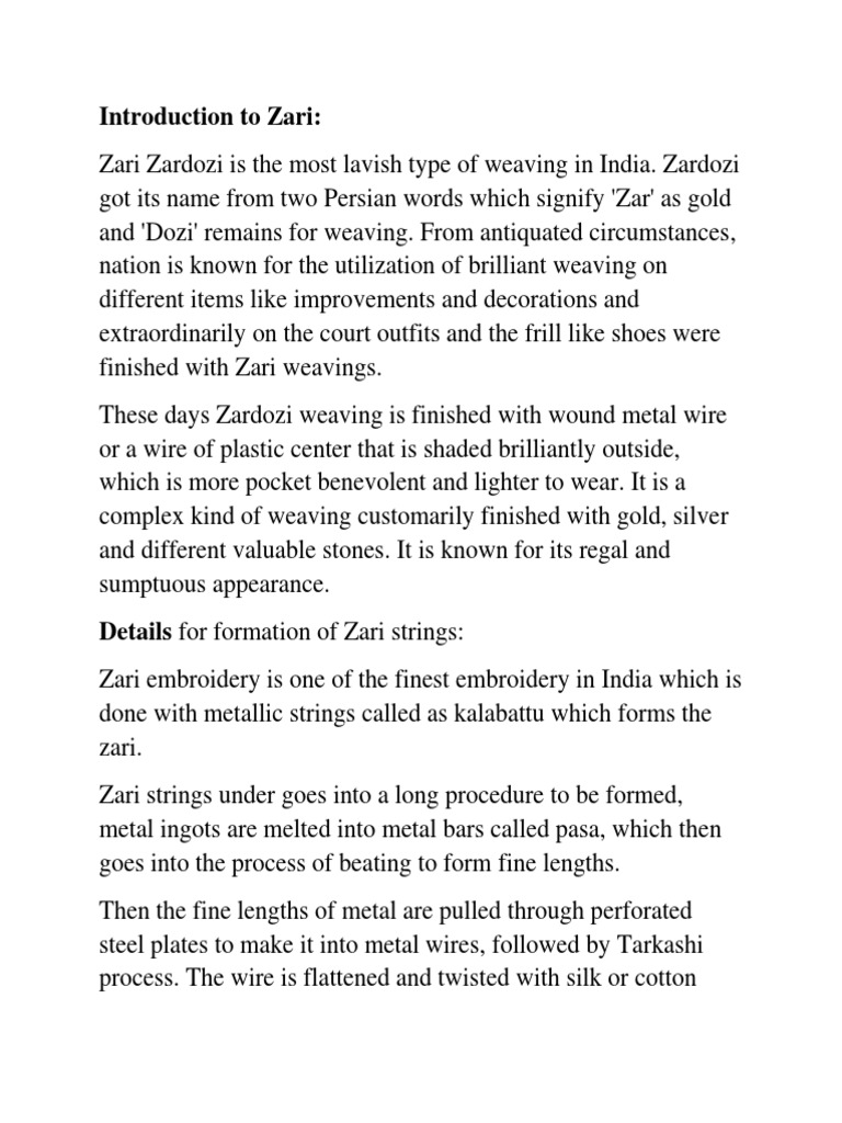 Introduction To Zari | PDF | Embroidery | Handicrafts