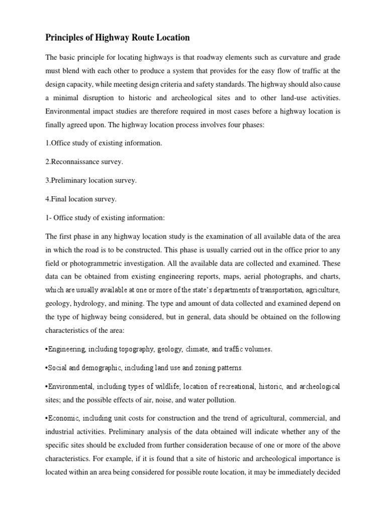 Principles of Highway Route Location Process | PDF | Road | Surveying