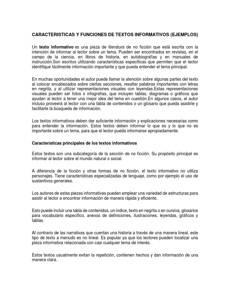 Caracteristicas y Funciones de Textos Informativos | PDF | Información ...