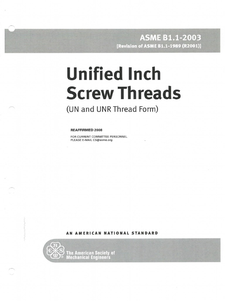 ASME B1.1 - 2003 - Unified Inch Screw Threads - 1 PDF | PDF