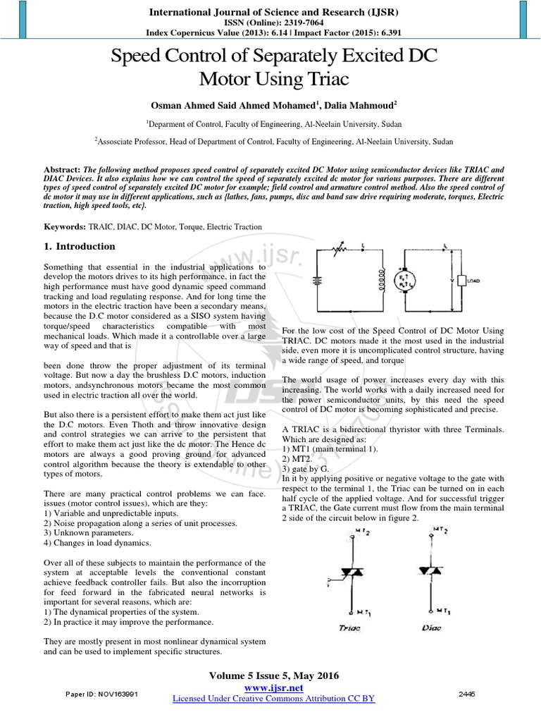 Speed Control of DC Motor Using TRIAC | PDF | Electric Motor | Physical ...