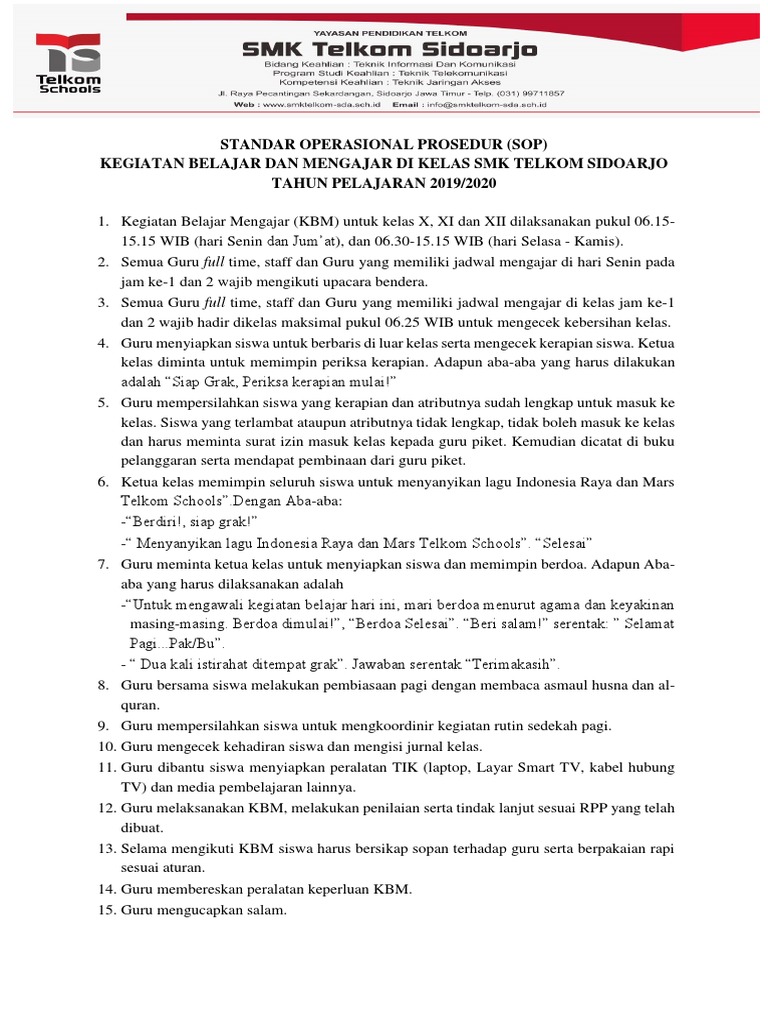 SOP KBM Revisi | PDF