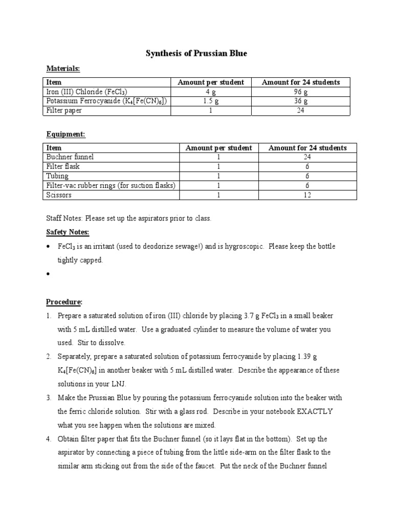 Synthesis of Prussian Blue | PDF | Iron | Solution