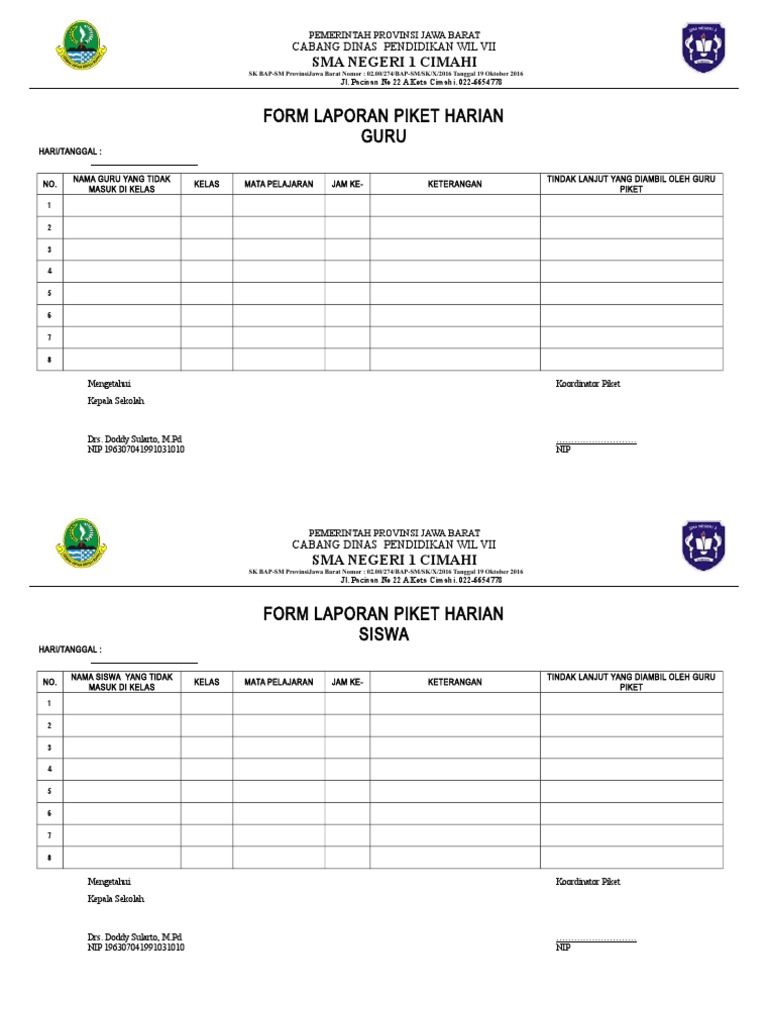 Form Laporan Piket Harian | PDF