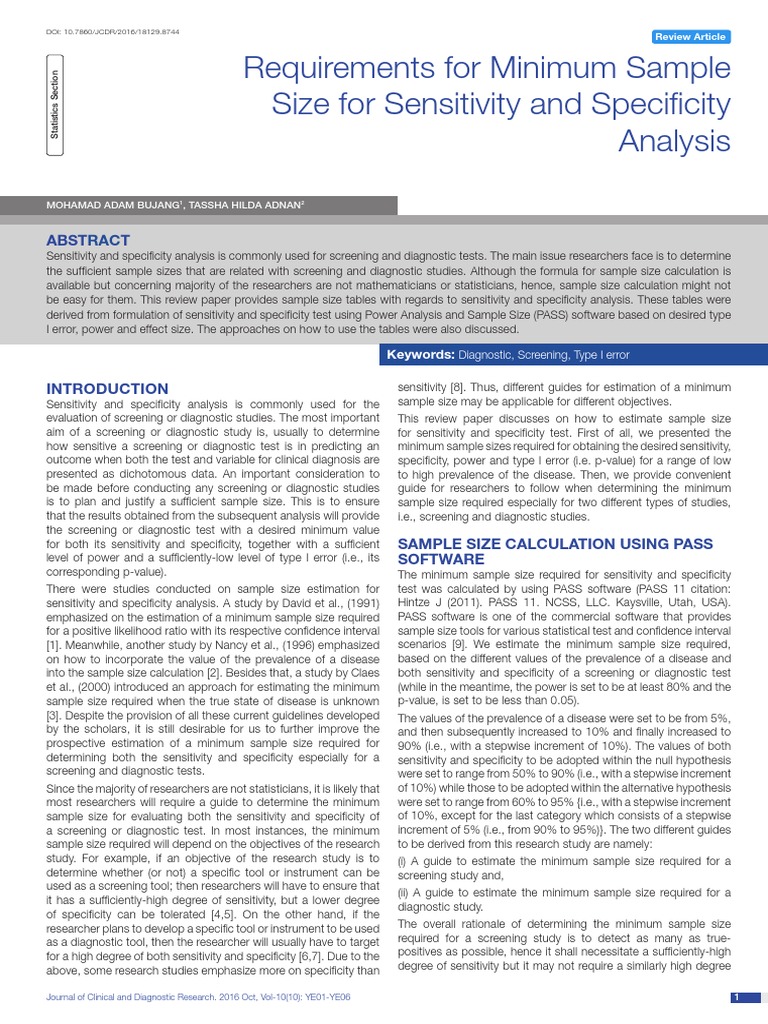 Sample Size for Sensitivity Analysis | PDF | Sensitivity And ...