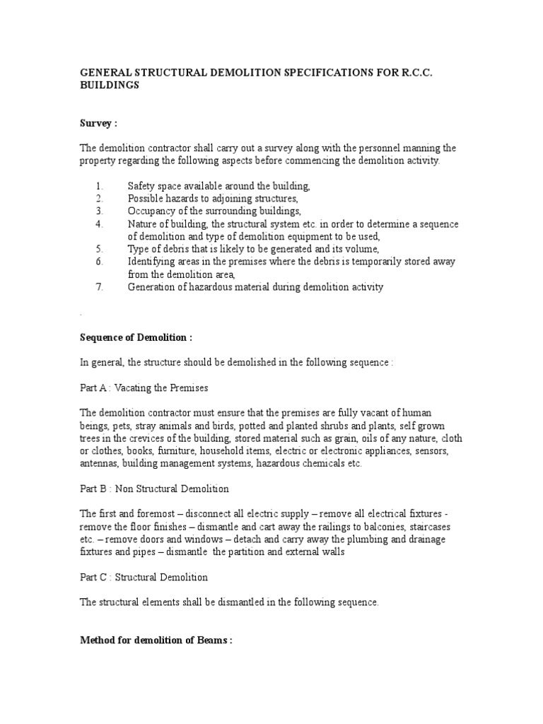 Demolition Methodology | PDF | Demolition | Beam (Structure)