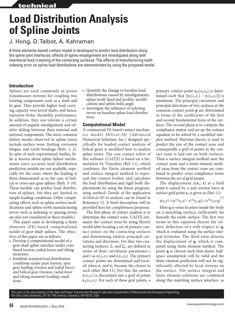 Spline Joints PDF | PDF | Gear | Mechanics