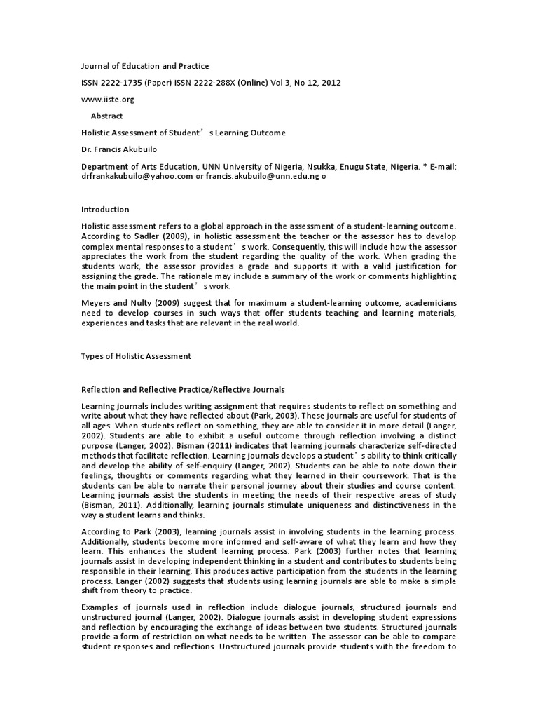 Holistic Assessment | PDF | Educational Assessment | Curriculum