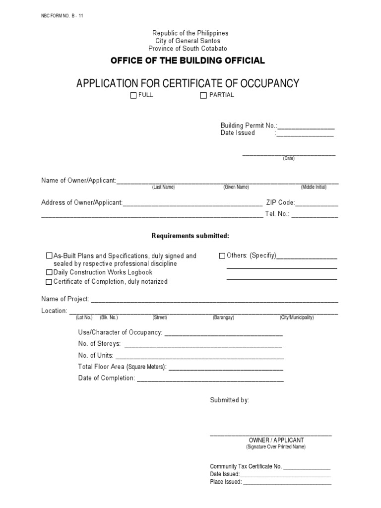Application For Certificate of Occupancy | PDF | Government ...