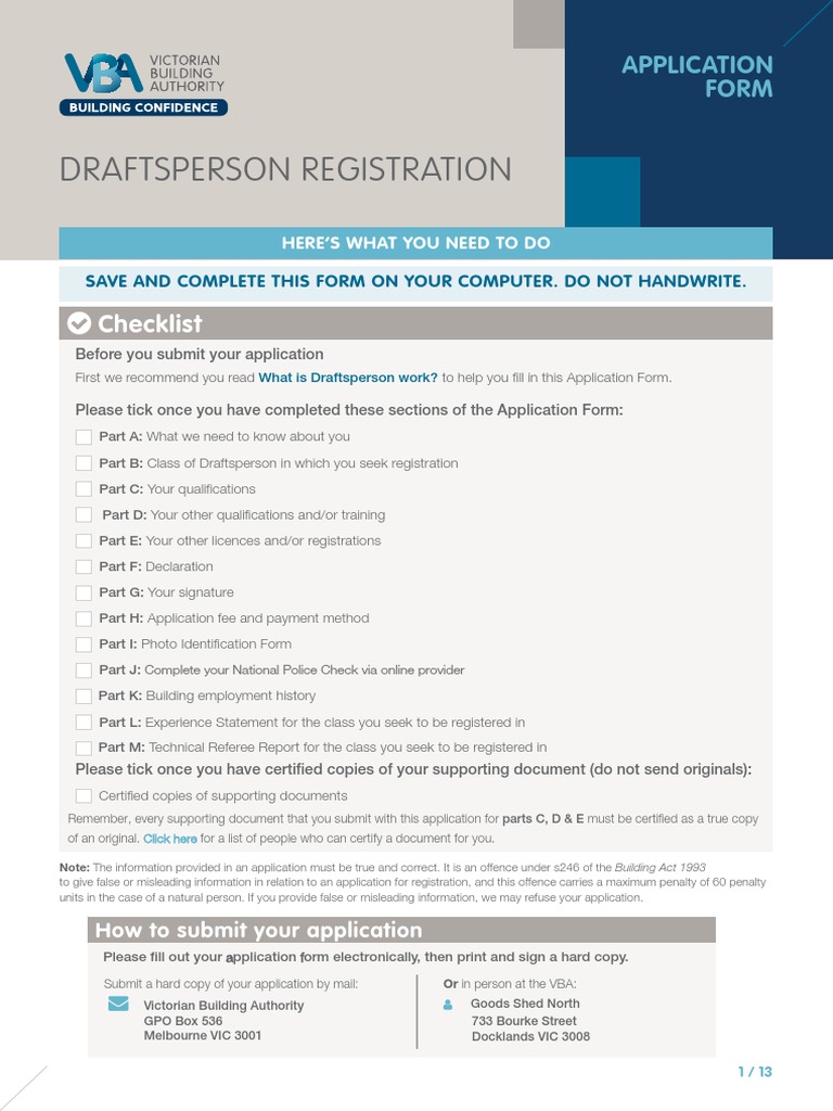 Draftsperson Registration Application Form PDF | PDF | Diploma ...