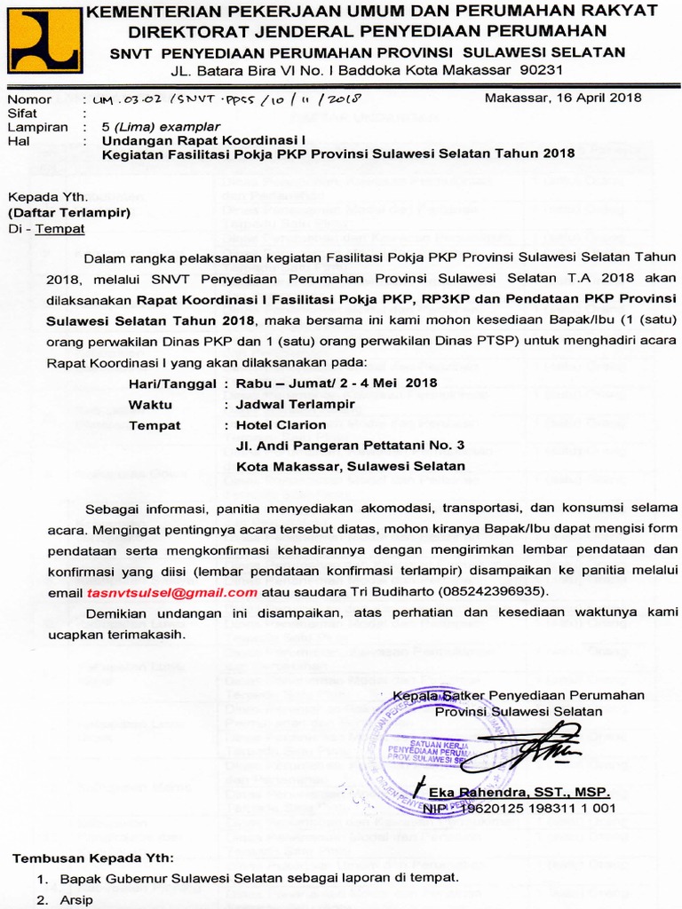 Surat Undangan Rakor I Dinas PKP PDF | PDF