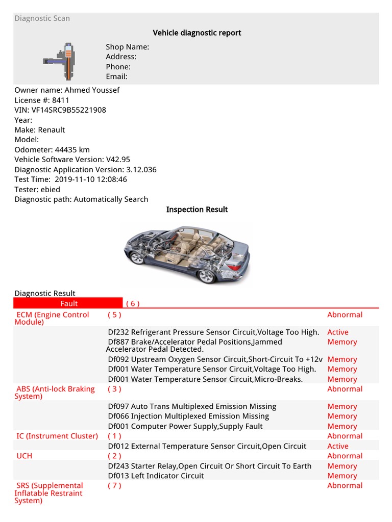 Renault Diagnostic Fault Report | PDF | Anti Lock Braking System | Airbag